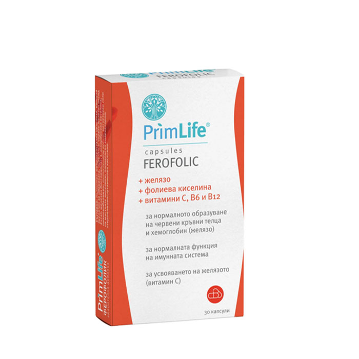 ПРИМЛАЙФ ФЕРОФОЛИК капсули 30 броя / NATUR PRODUCT PRIMLIFE FEROFOLIC ...