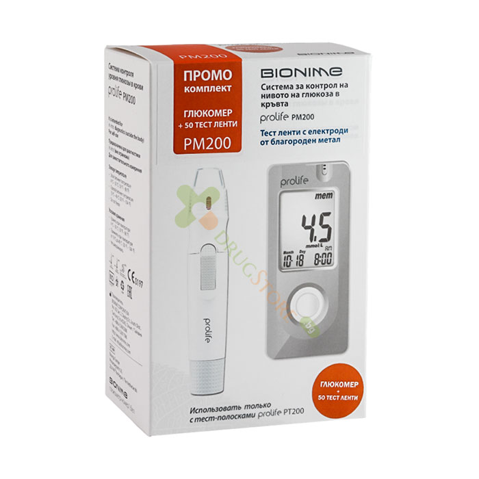 ПРОЛАЙФ АПАРАТ ЗА ИЗМЕРВАНЕ НА КРЪВНА ЗАХАР PM 200 + ТЕСТ ЛЕНТИ PT 200 ...