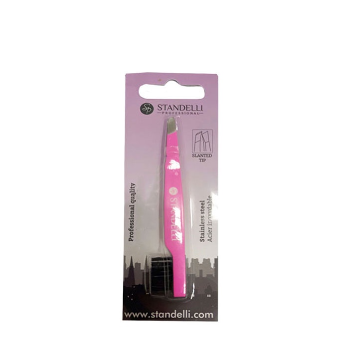 ПИНСЕТА ДИЗАЙН РОЗОВА СКОСЕНА С ЧЕТКА 1 брой / STANDELLI PROFESSIONAL INSTRUMENTS TWEEZER ...