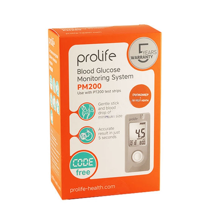 ПРОЛАЙФ АПАРАТ ЗА ИЗМЕРВАНЕ НА КРЪВНА ЗАХАР PM 200 + ТЕСТ ЛЕНТИ PT 200 ...