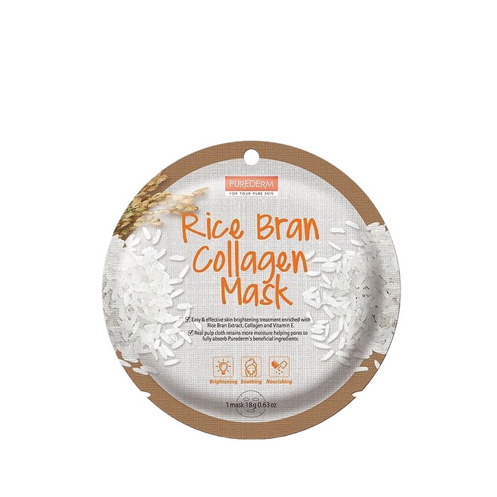 КОЛАГЕНОВА МАСКА ЗА ЛИЦЕ С ОРИЗОВИ ТРИЦИ 18 г / PUREDERM RICE BRAN ...